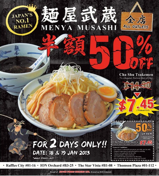 Menya Musashi Japanese Ramen Promotion – 50% Off | Singapore Great Deals